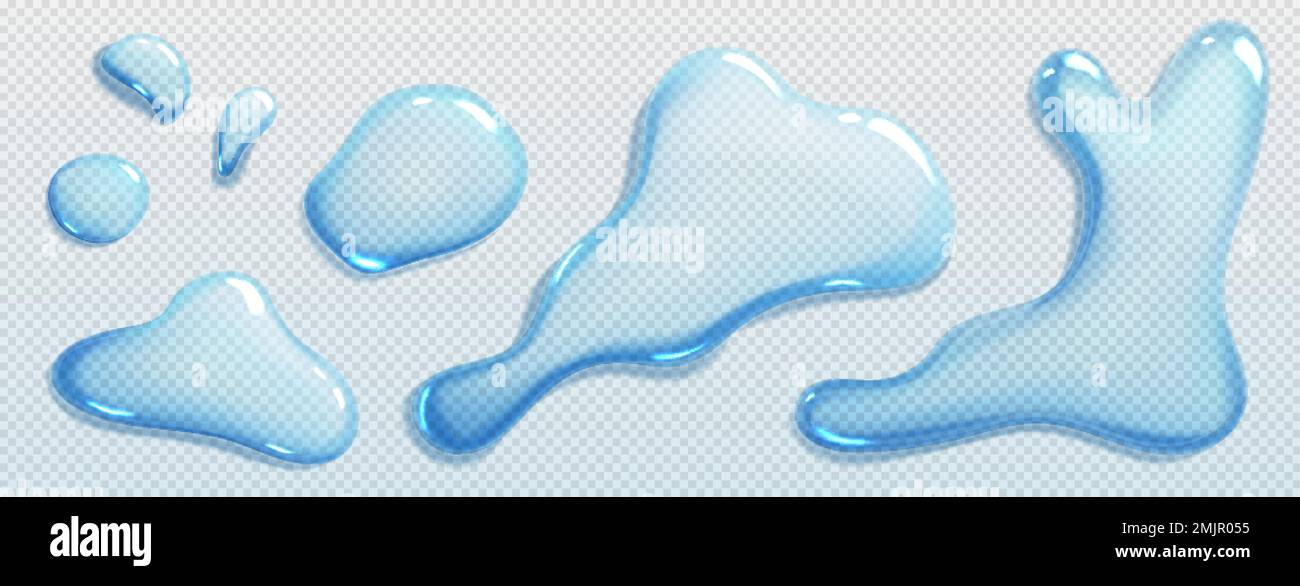 Liquid spills, water drops and puddles isolated on transparent ...