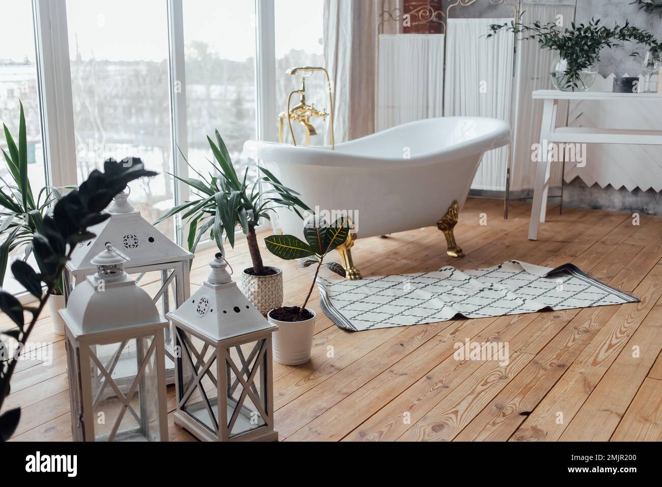 Bathing Room Interior Design. Cozy Empty Modern Bathroom Background ...