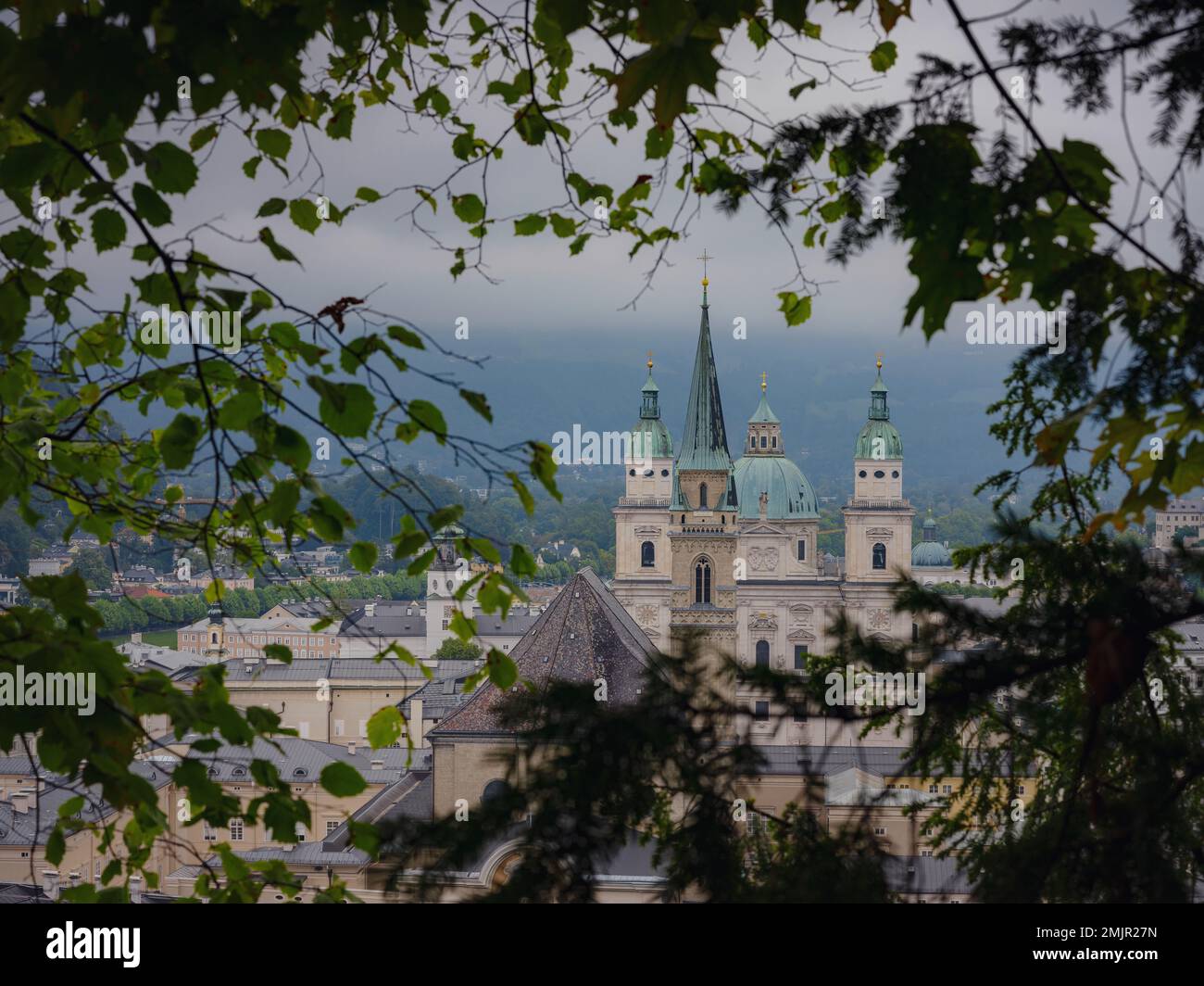 Salzburg Austria inner city with churches. Beautiful view of Salzburg ...