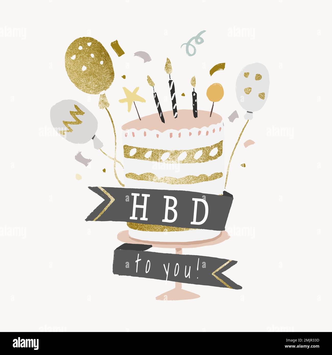 Birthday cake template sticker, aesthetic gold and pastel element ...