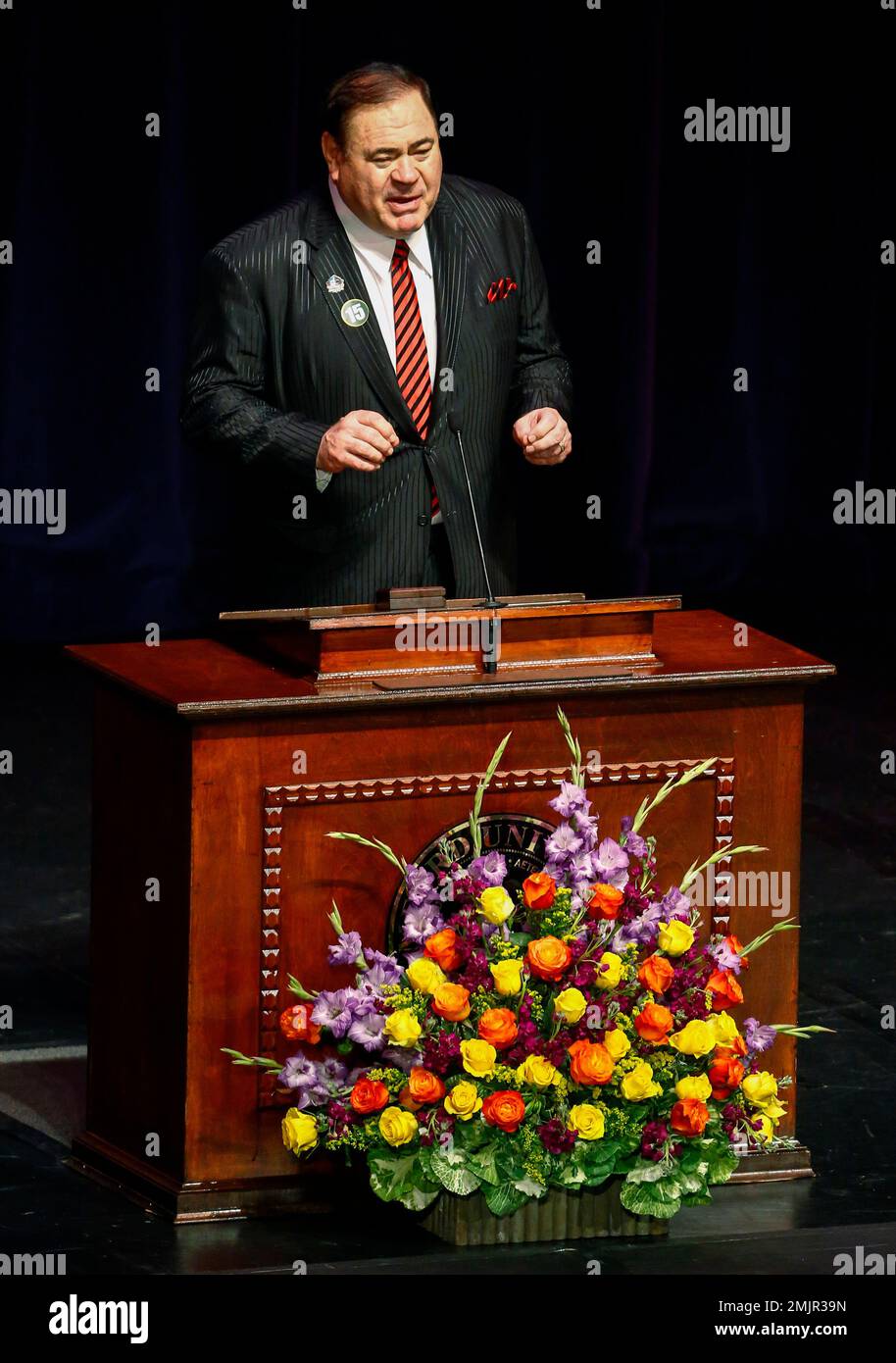 NFL Hall of Fame President, David Baker, speaks during a memorial ...