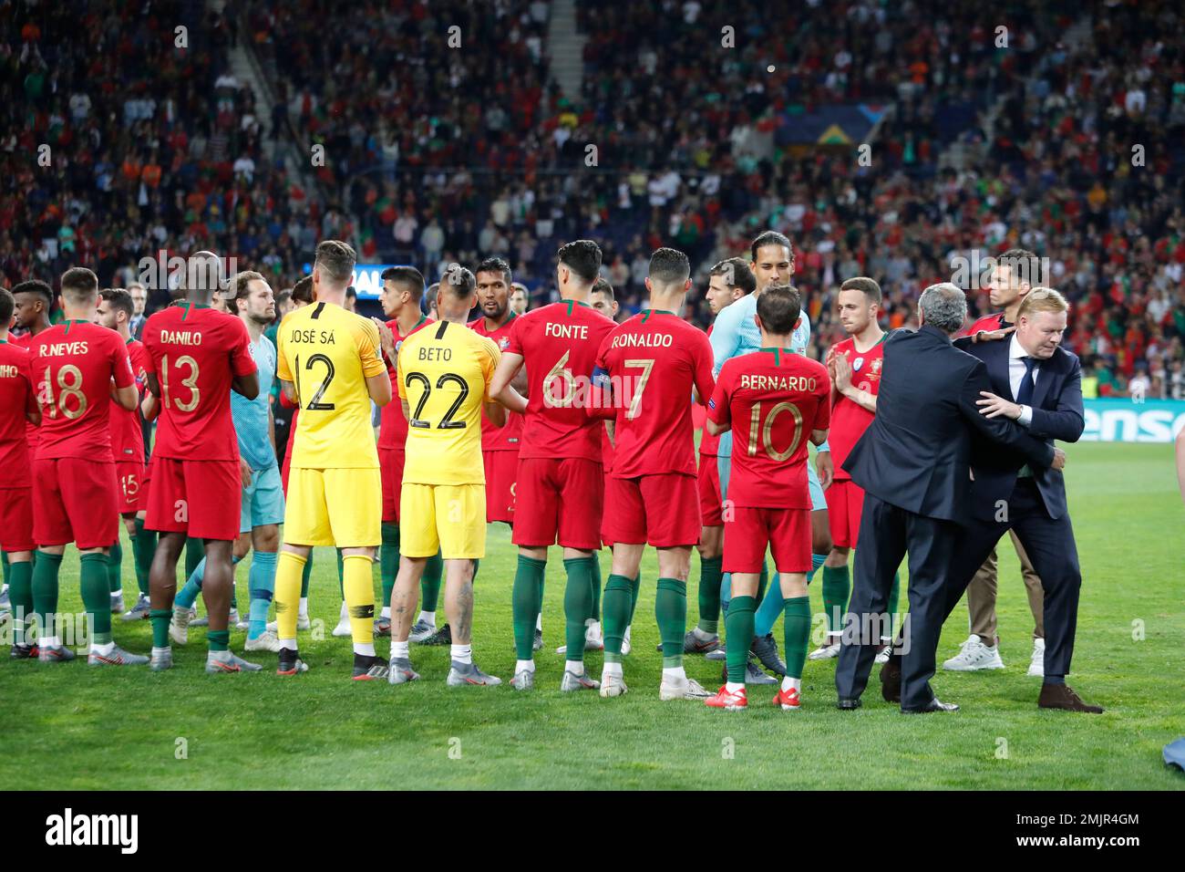 Portugal coach Fernando Santos is congratulated by Netherlands coach ...