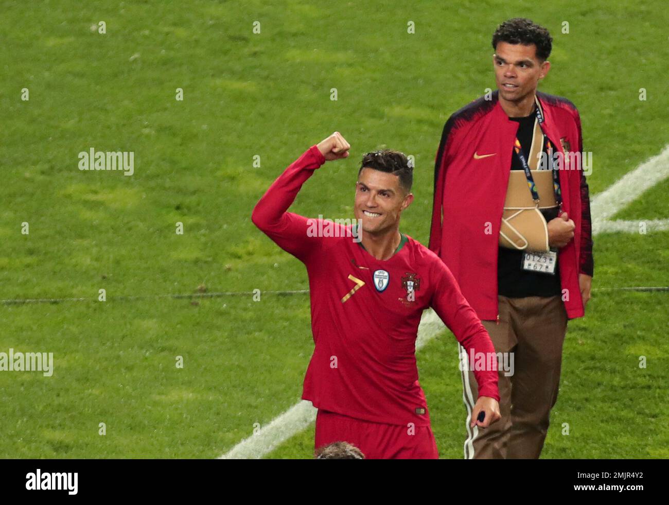 Portugal's Cristiano Ronaldo, front, celebrates after winning the UEFA ...