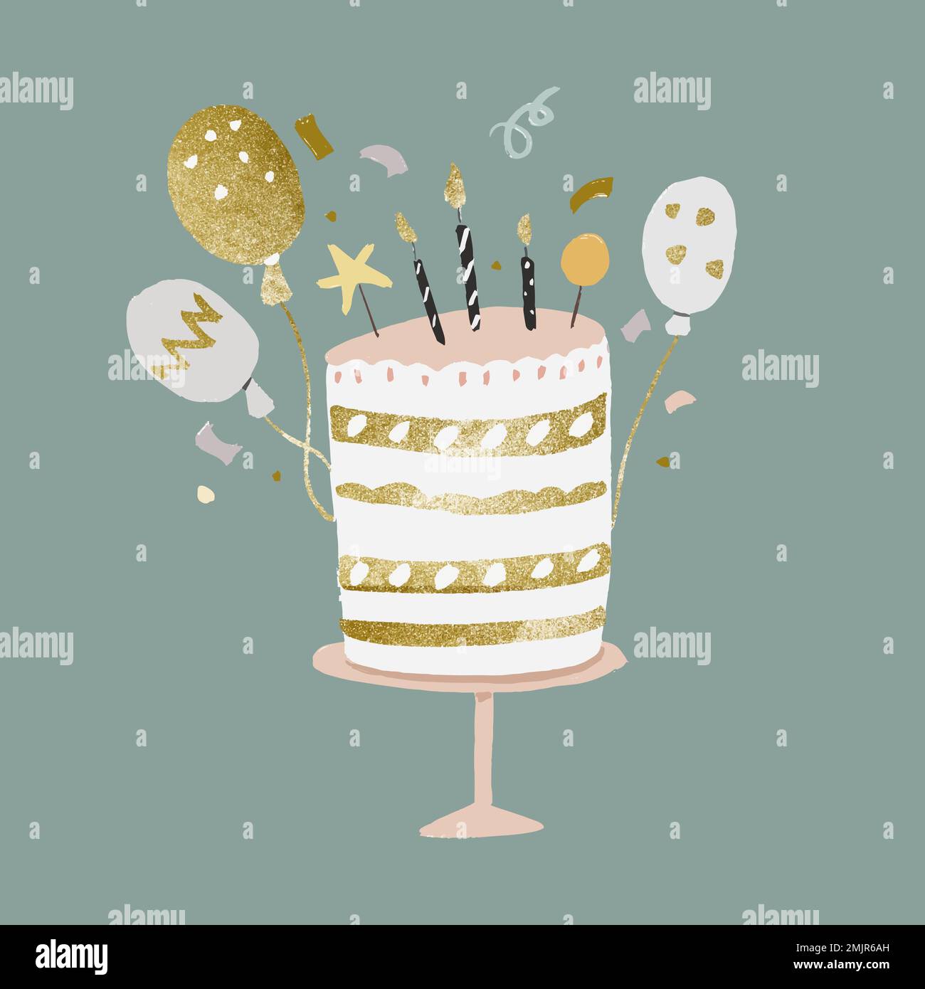 Birthday cake sticker, cute gold and pastel vector Stock Vector Image ...