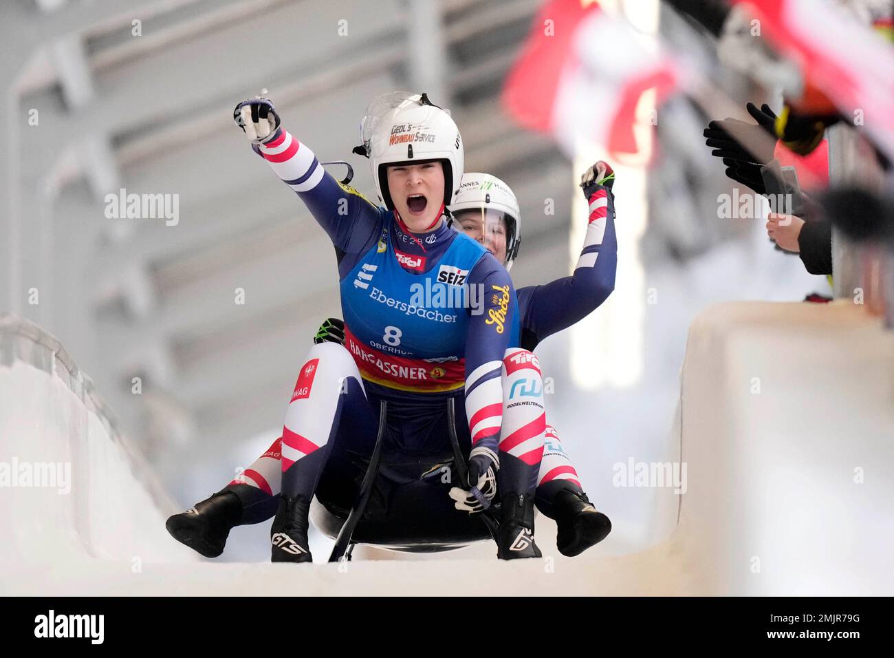 Selina Egle and Lara Michaela Kipp of Austria celebrate during the ...