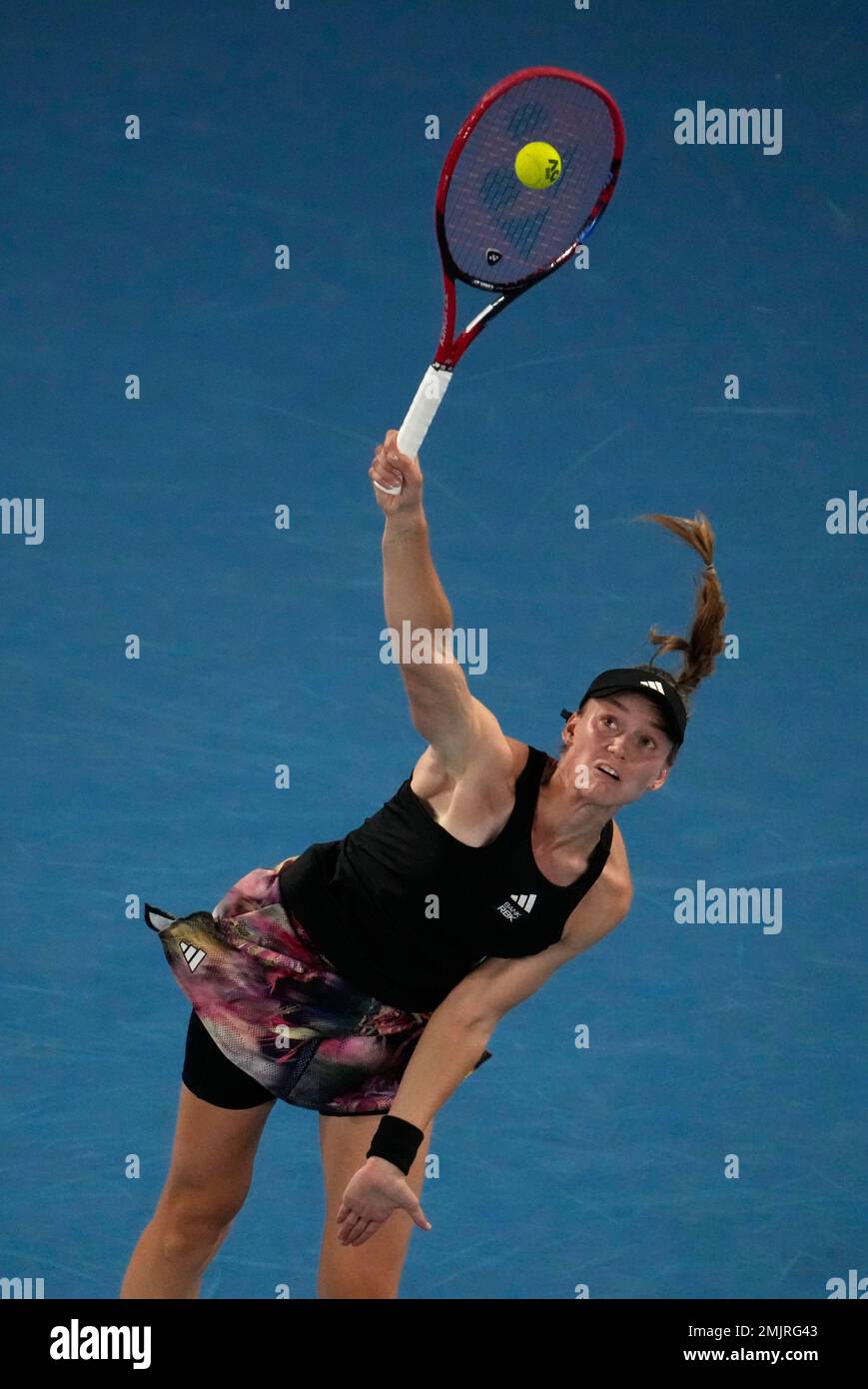 Elena Rybakina of Kazakhstan plays a forehand return to Aryna Sabalenka ...