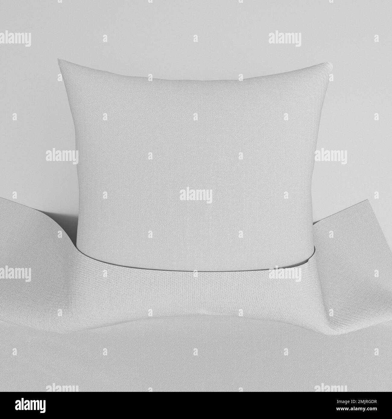 white pillow on a white background, with a coverlet template for design ...
