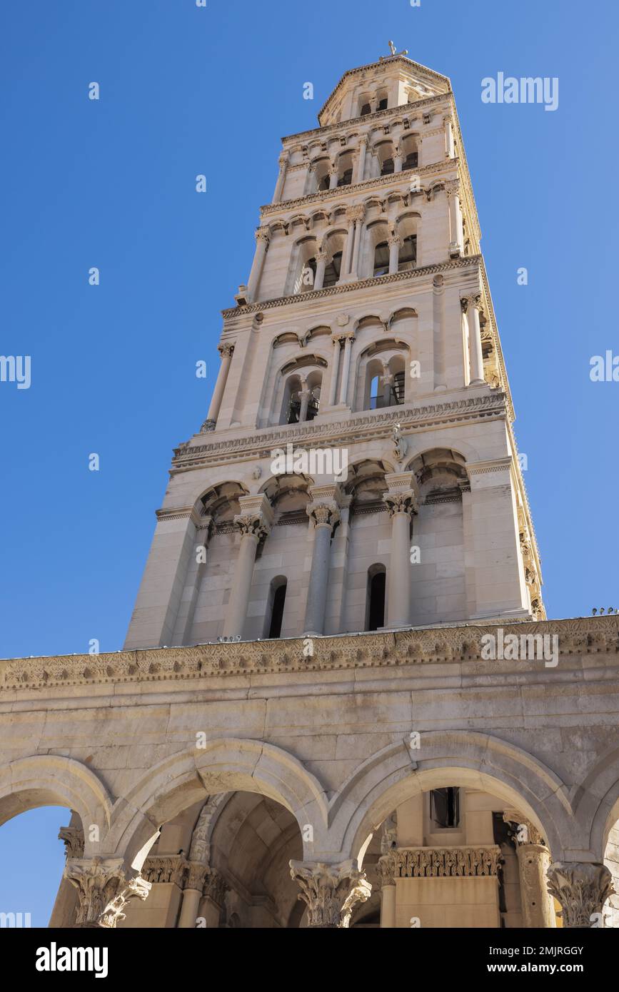 The steeple of Split Cathedral seen from the peristylum of Diocletian's ...