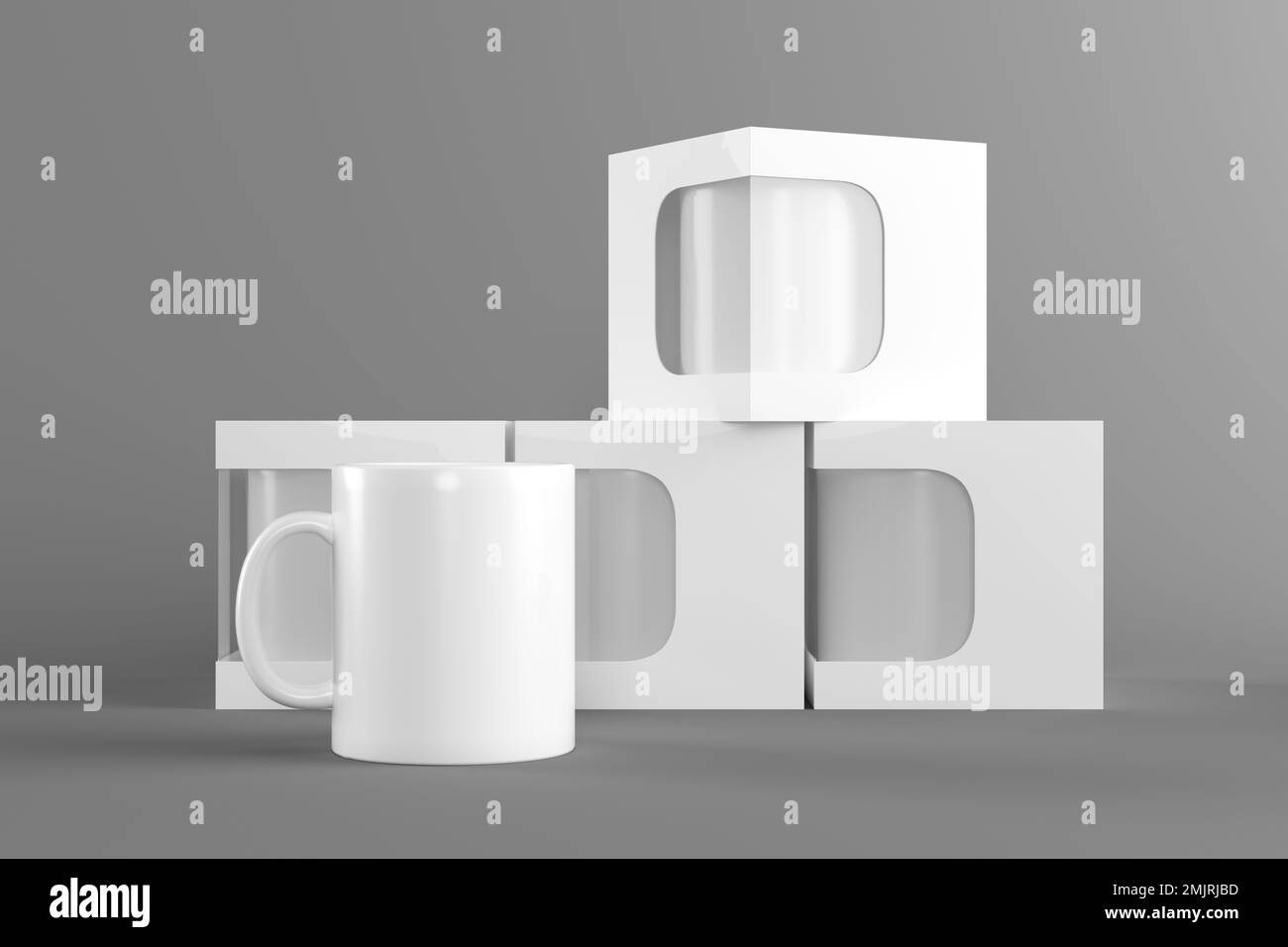 3d rendering, sublimation cup template with boxes with transparent ...