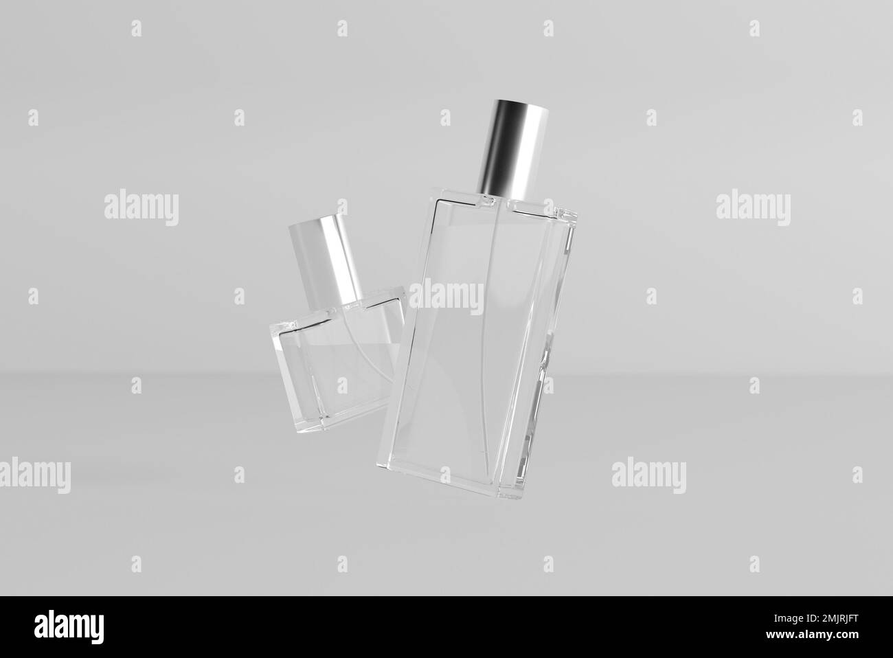 3D rendering of a flying perfume packaging mockup on a stand with place ...