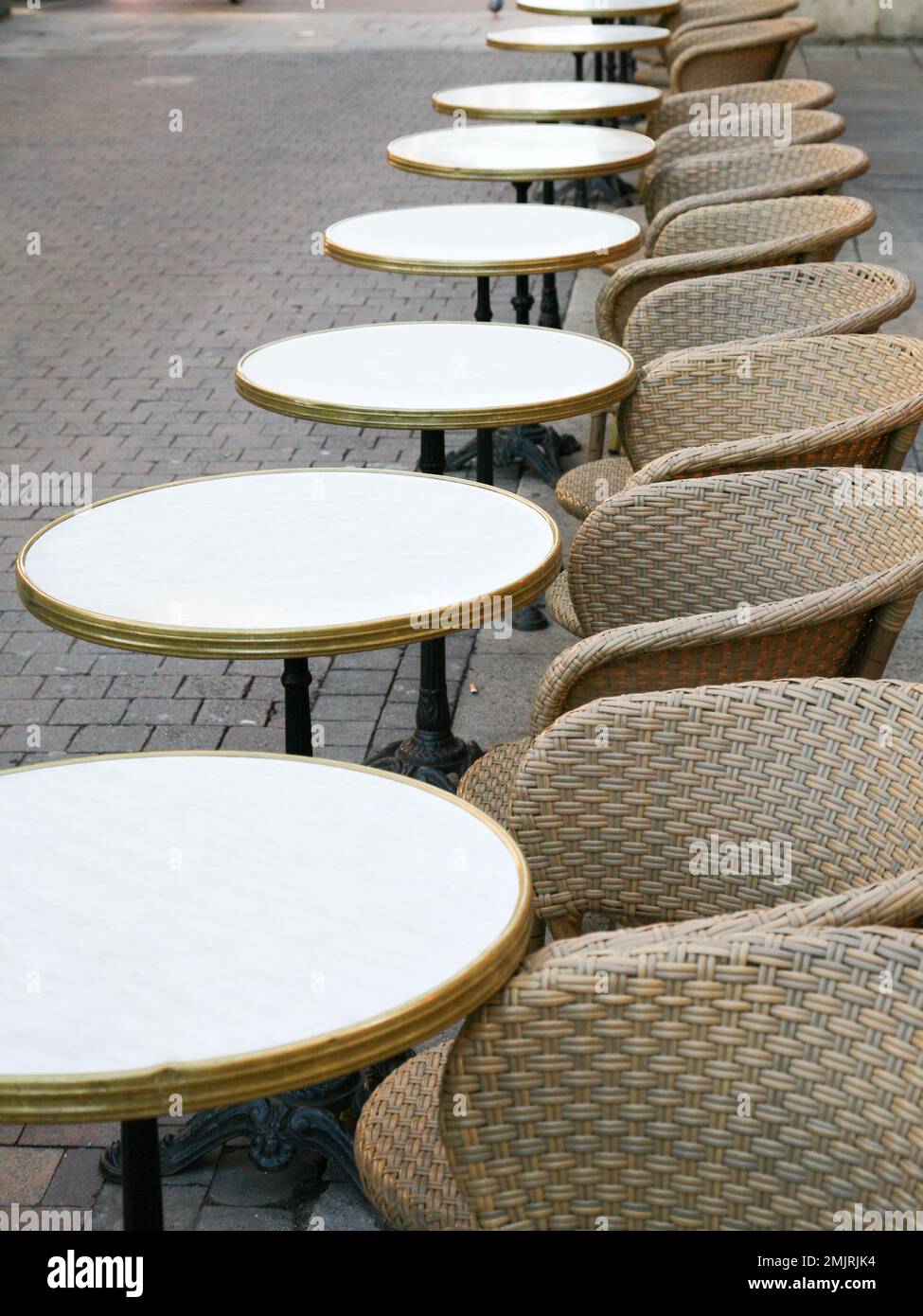 bar open terrace with wooden tables Stock Photo - Alamy