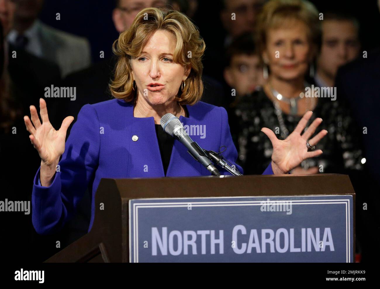 FILE - In this Nov. 4, 2014 file photo, Sen. Kay Hagan, D-N.C., gives ...