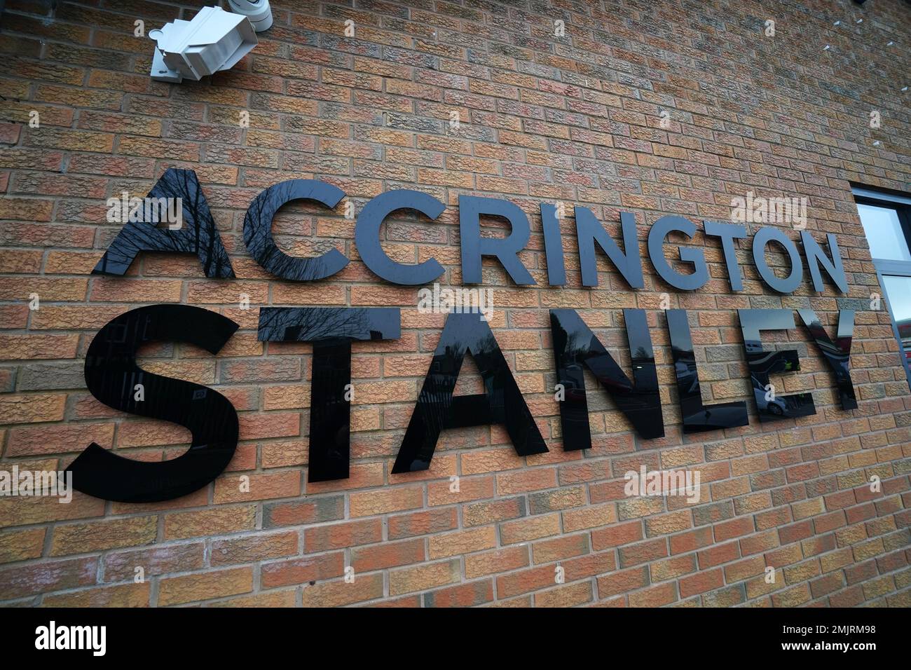 An Accrington Stanley sign at the ground before the Emirates FA Cup ...