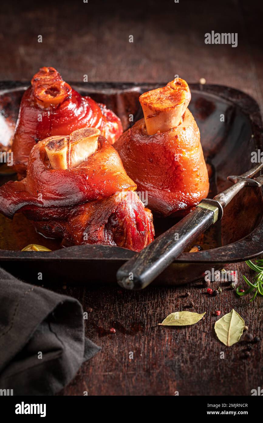 Roasted pork knuckle with spices, garlic and salt. Baked ham hock with ...