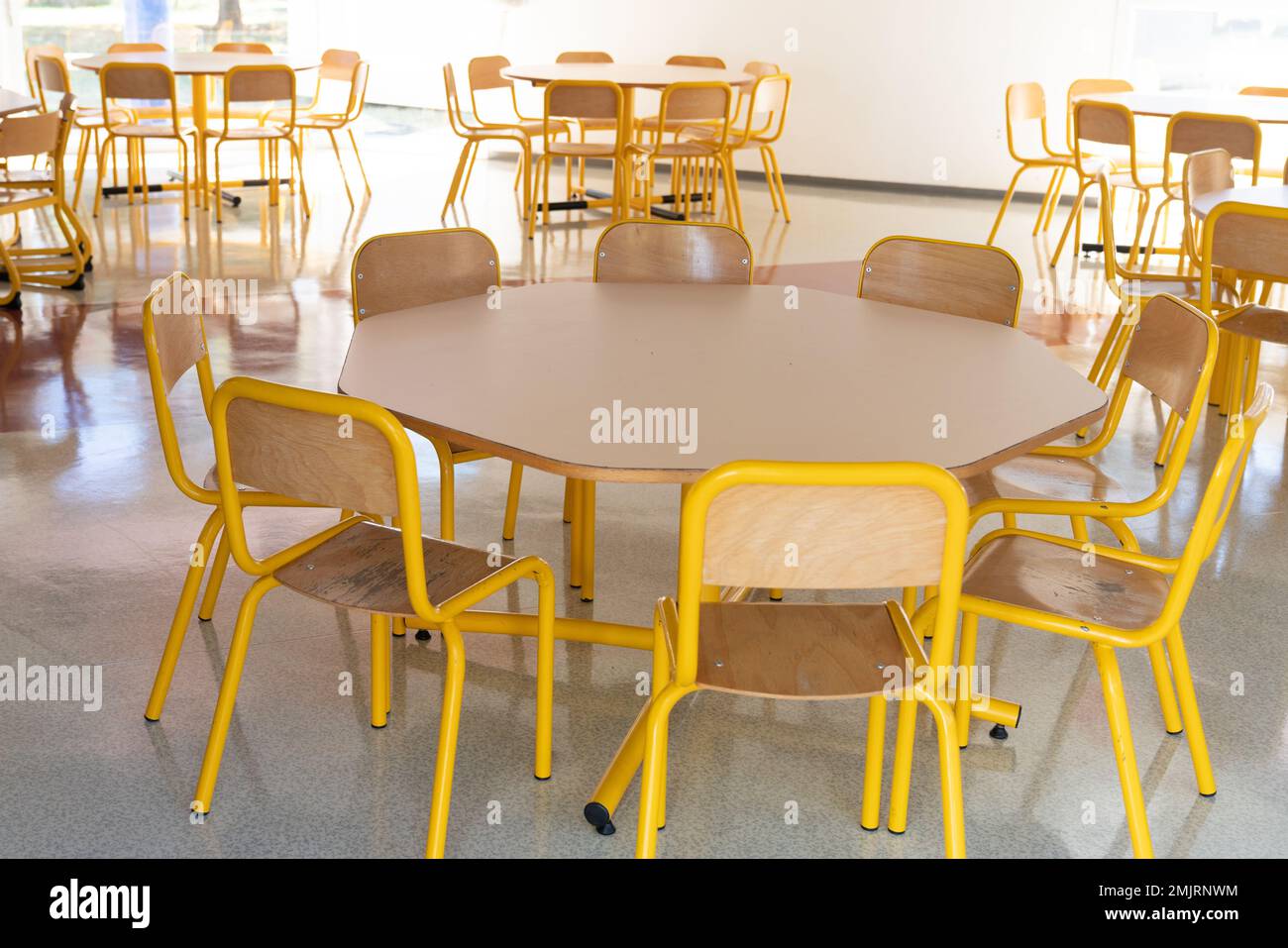 yellow chairs table children school cafeteria Stock Photo - Alamy