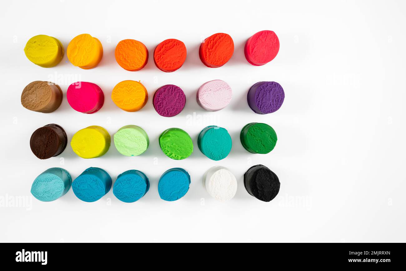 flat lay top view Soft modelling plasticine clay play dough material ...