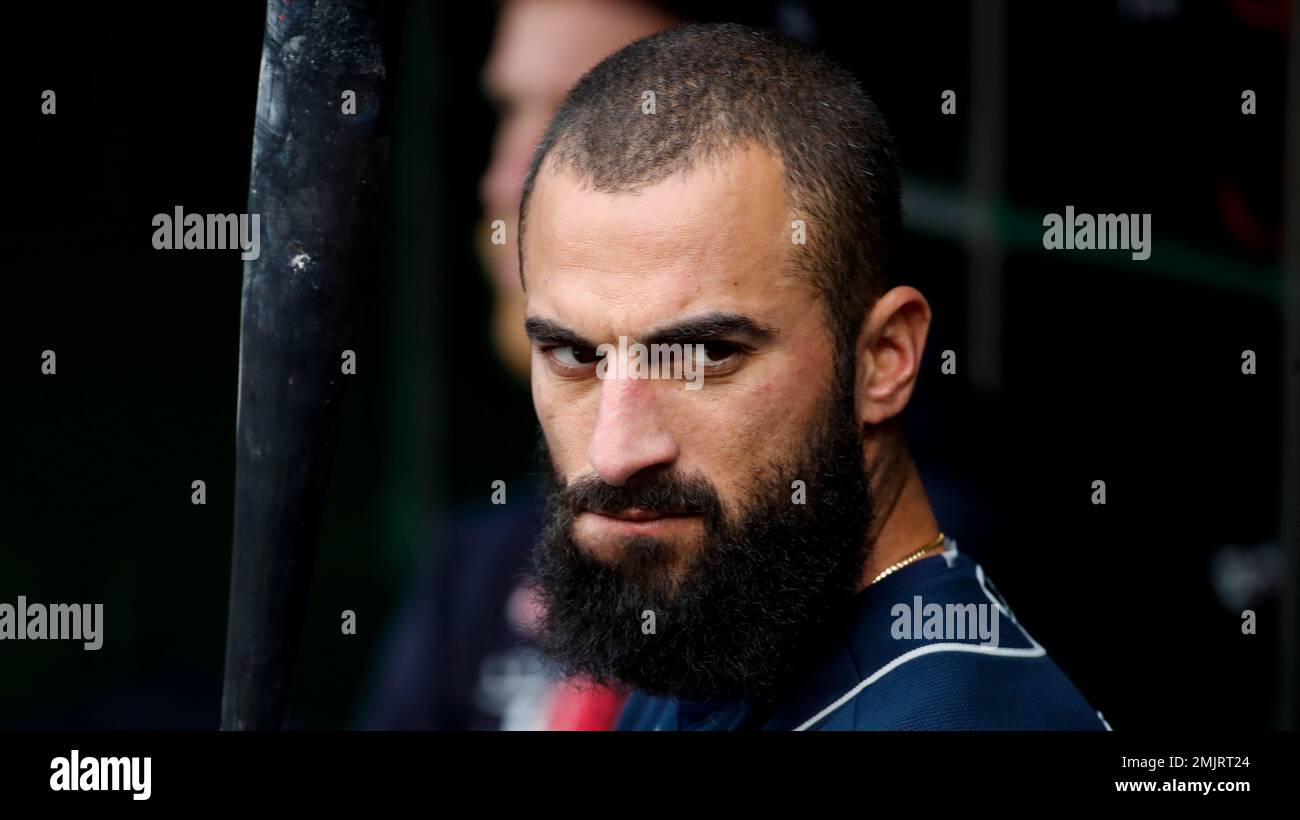 Atlanta Braves' Nick Markakis stands in the dugout before the team's ...