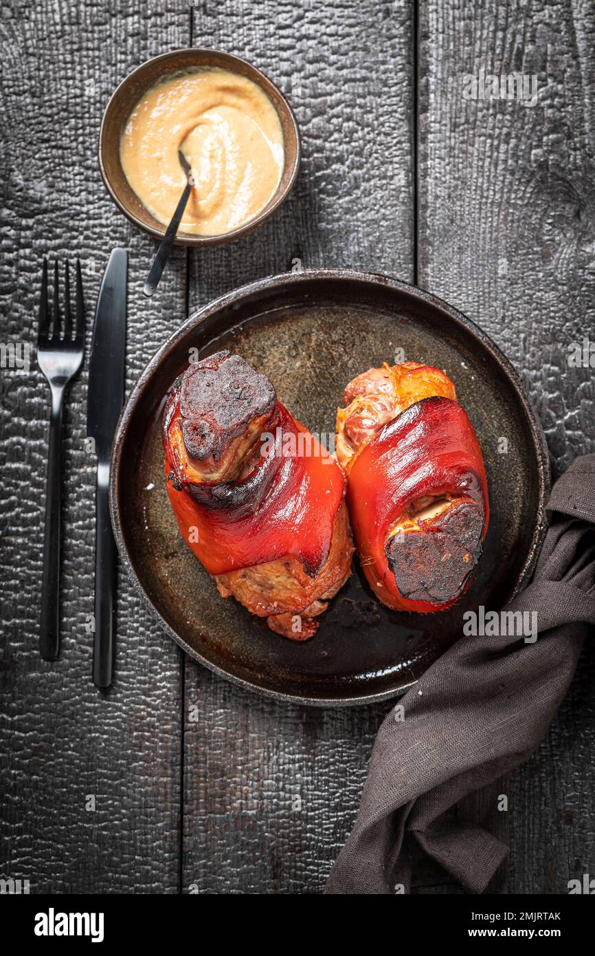Delicious ham hock made of fresh raw meat. Roasted pork knuckle with ...