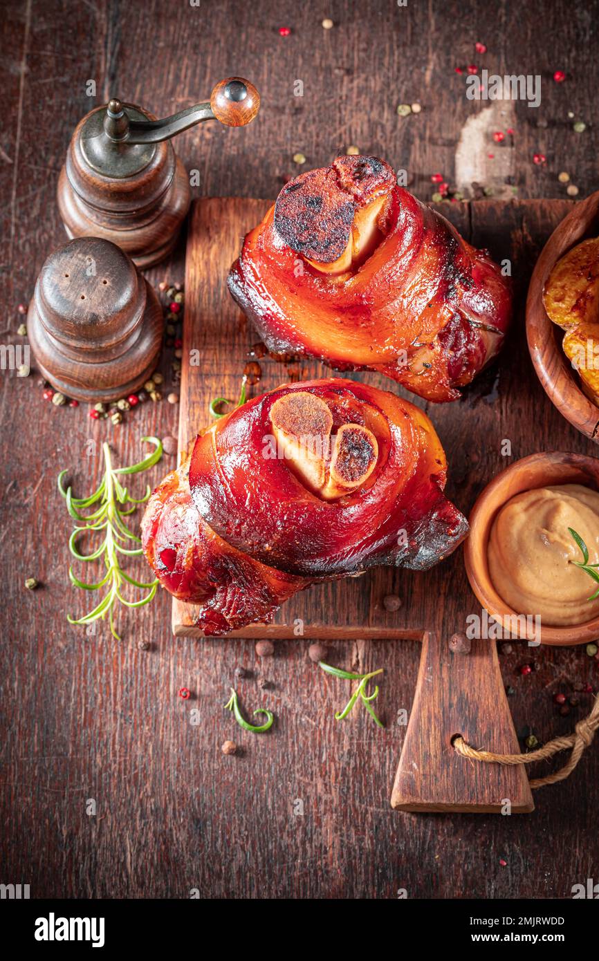 Delicious ham hock as regional dish in Bavaria. Schweinshaxe with ...