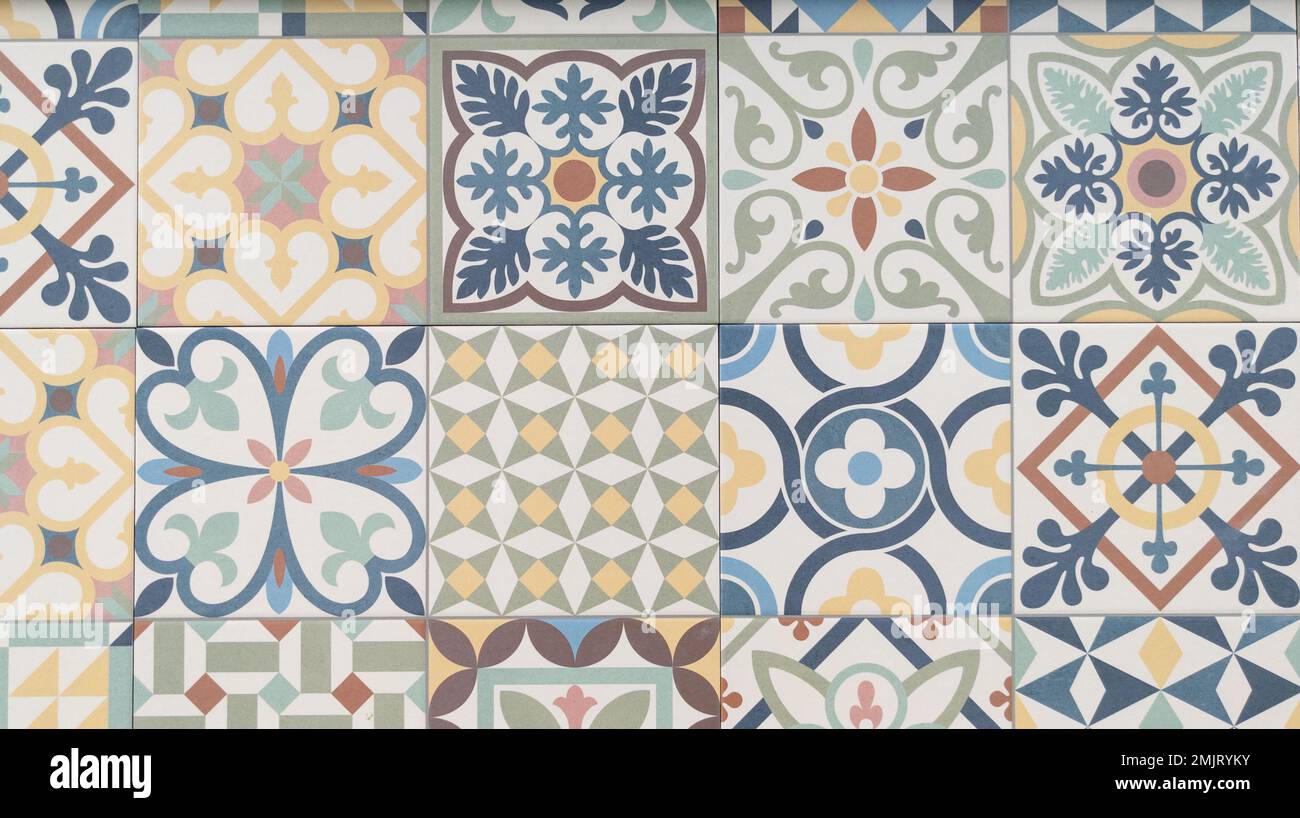 classic mosaic ceramic tile pattern azulejo vintage tiles background Stock Photo - Alamy