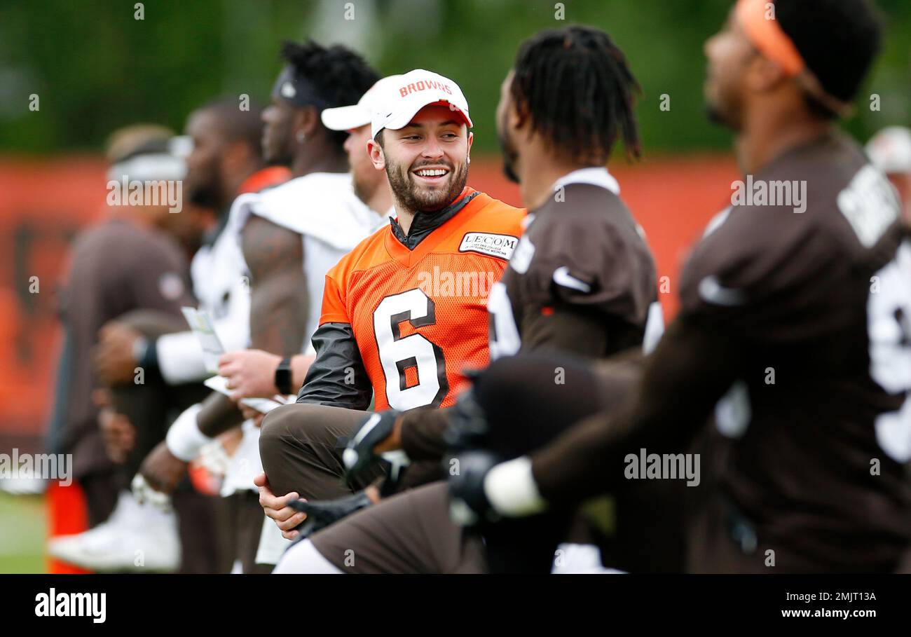Cleveland Browns quarterback Baker Mayfield stretches before practice ...