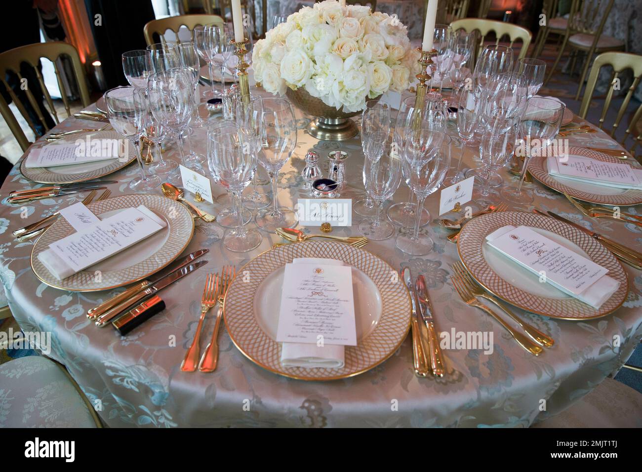 The dining room is set for a dinner for President Donald Trump, first ...