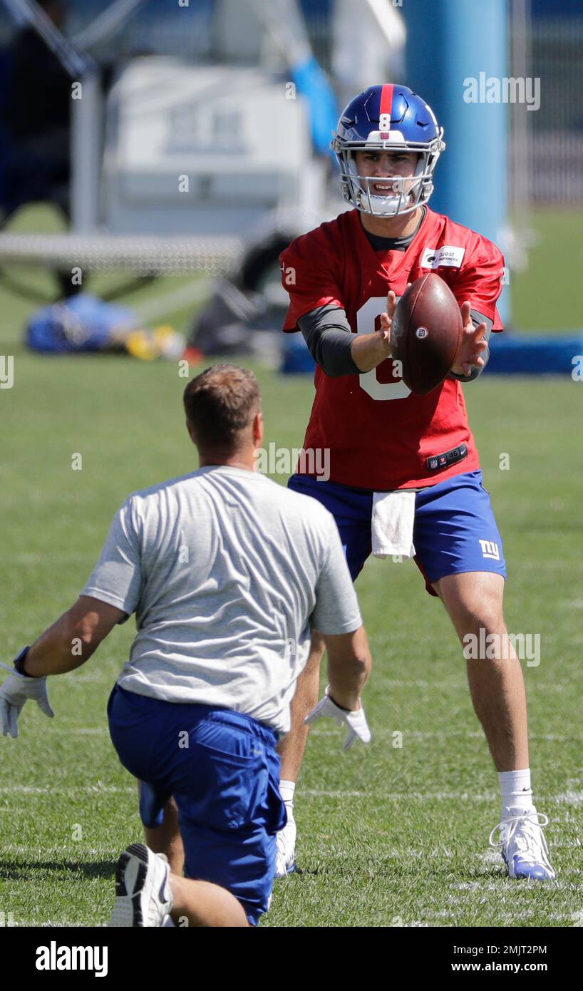 New York Giants' quarterback Daniel Jones runs a drill during an NFL ...