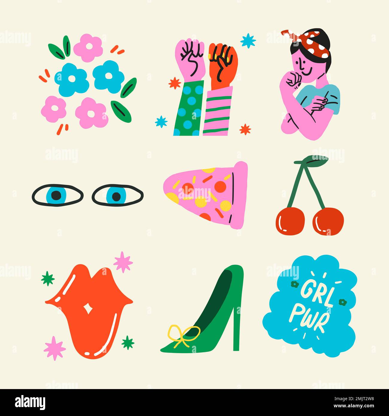 Woman Empowerment Sticker Vector Set In Pop Art Style Stock Vector