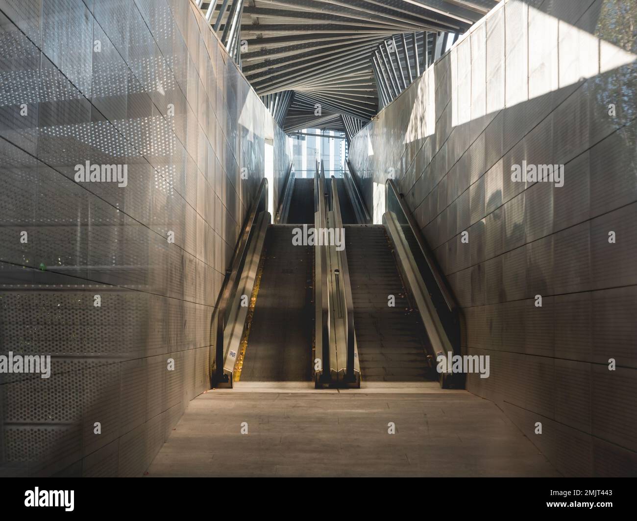 Abandoned travolator or moving walkway. Economy of electricity and ...