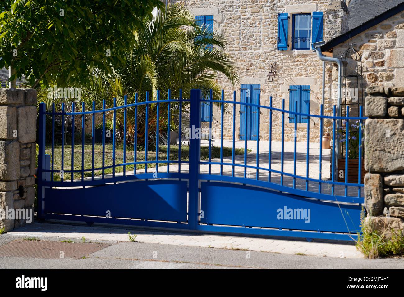 portal blue classic steel old retro style gate classical home entrance ...