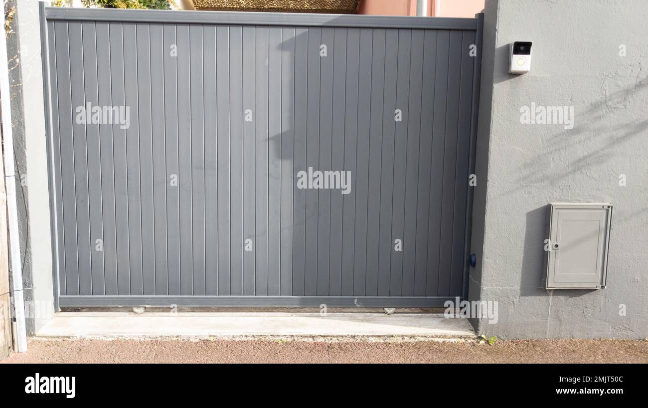 Aluminum steel sliding modern gate portal of suburb house door Stock ...