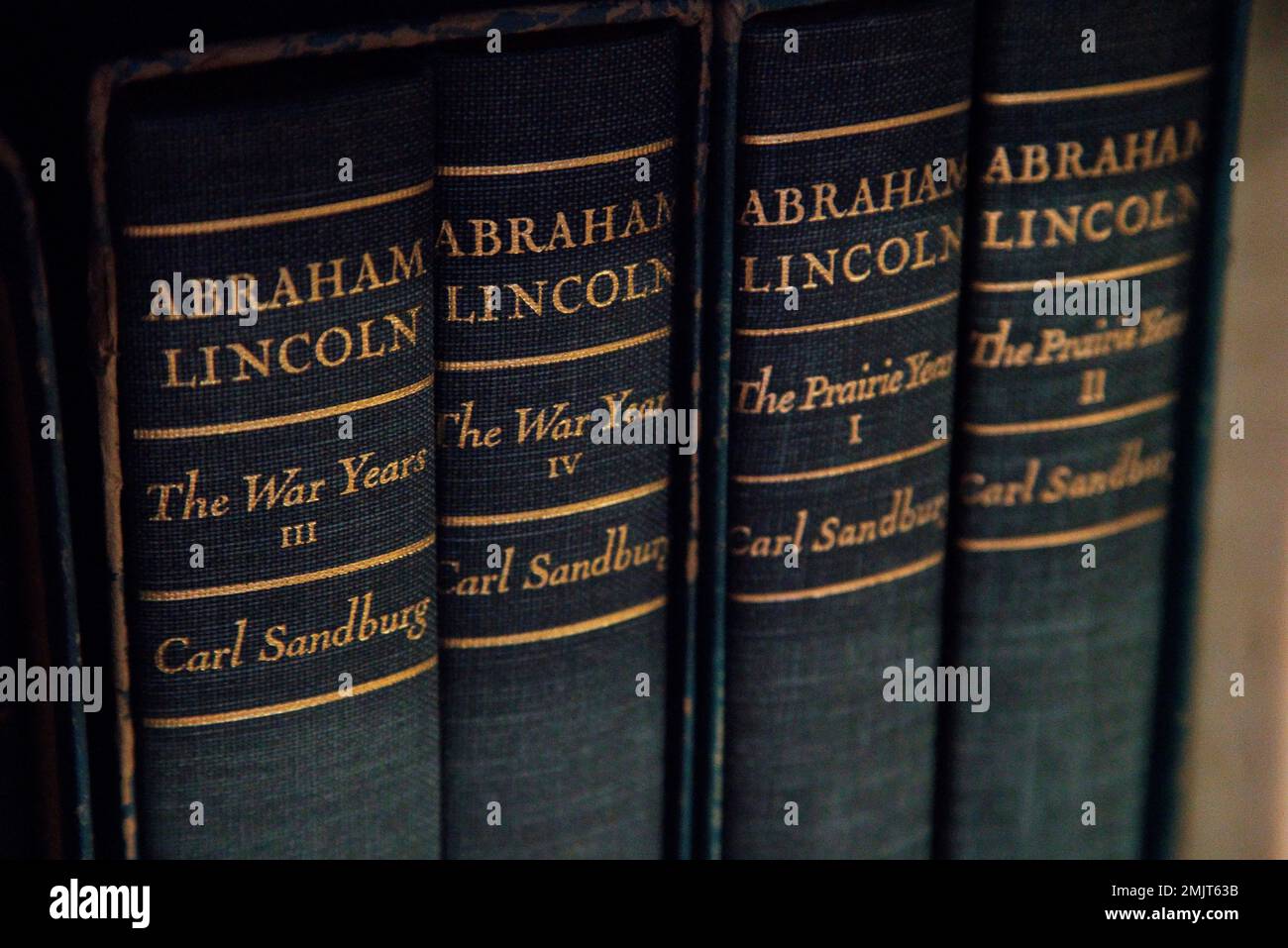 Copies of Carl Sandburg books on Abraham Lincoln are seen in the ...