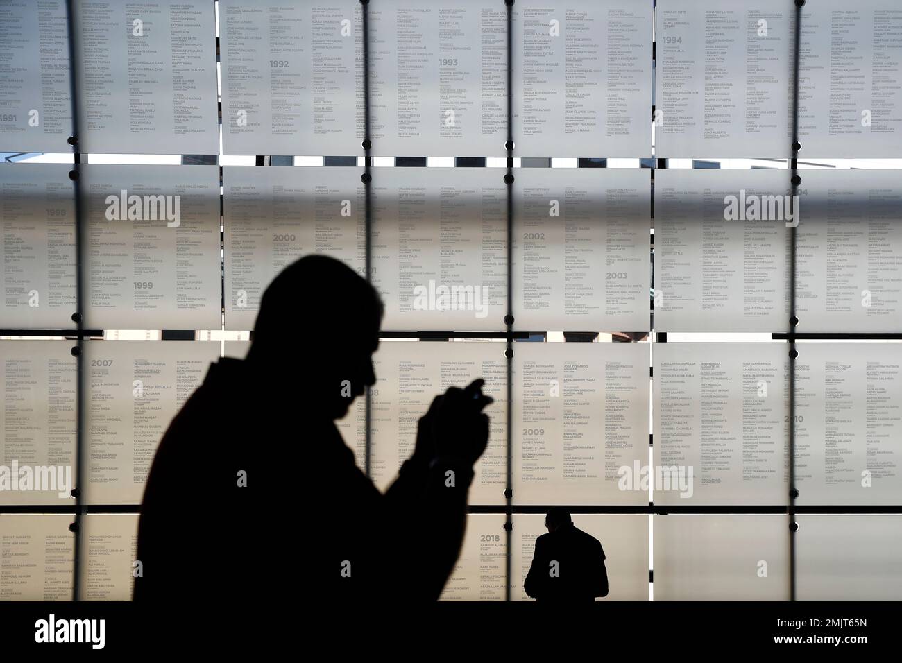 People visit the Newseum's Journalists Memorial in Washington, Monday ...