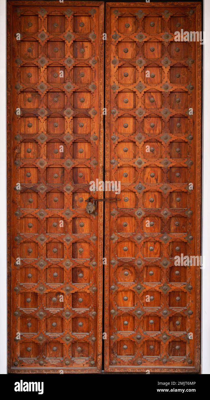 Wooden Door brown retro on french wall city street classic facade ...
