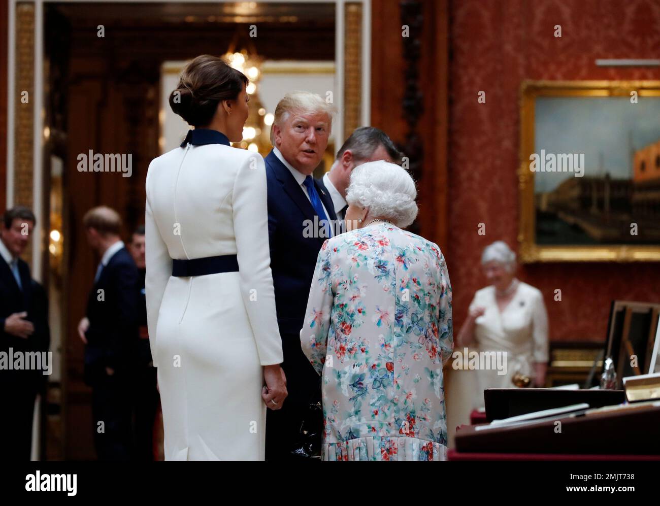 President Donald Trump, first lady Melania Trump and Queen Elizabeth II ...