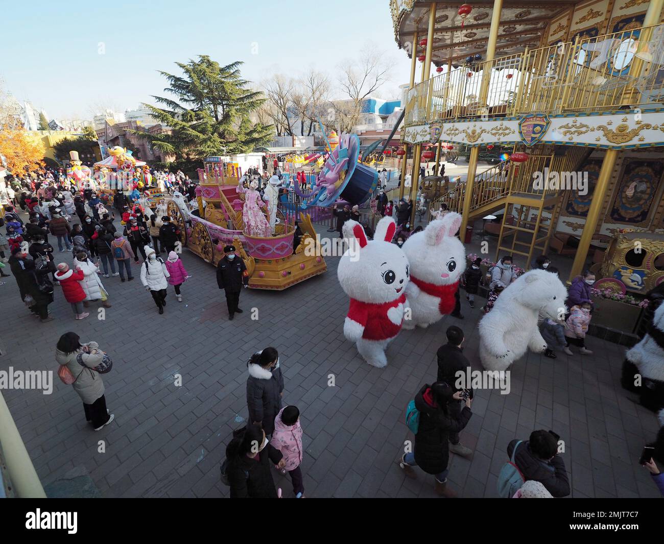 BEIJING, CHINA - JANUARY 28, 2023 - A float parade attracts visitors at ...