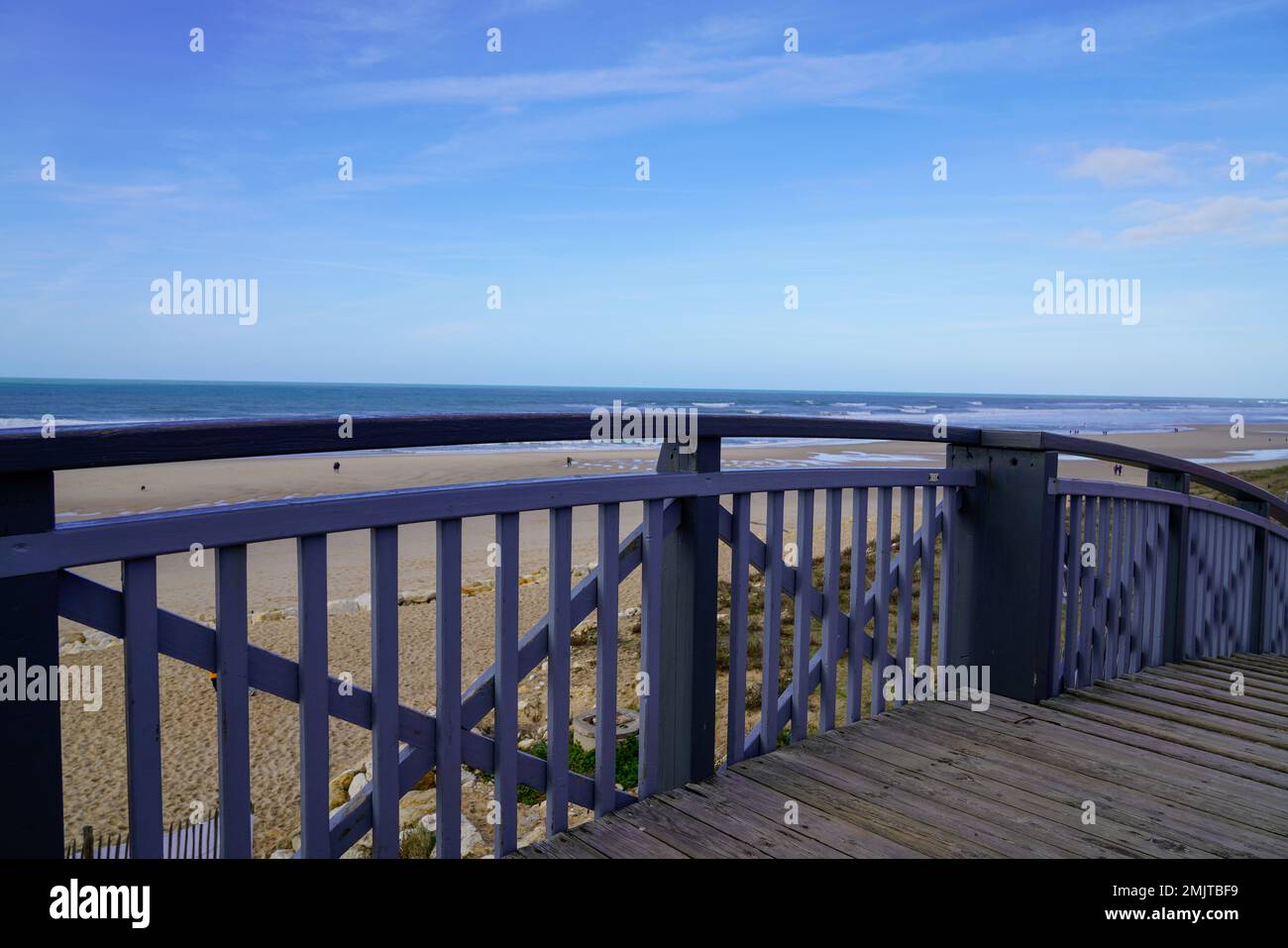 beach access pontoon stairs to sand beach in Lacanau Ocean Stock Photo ...