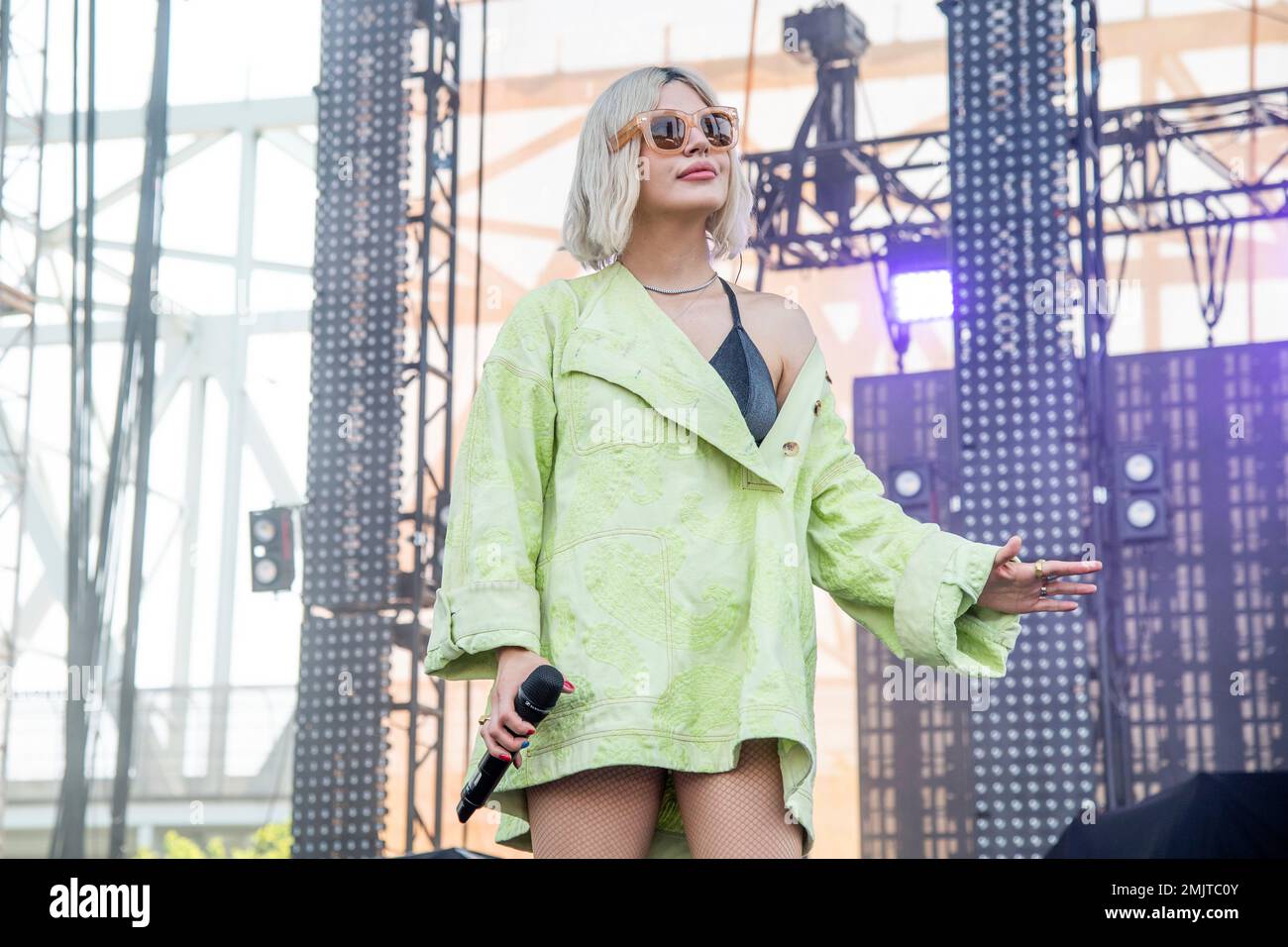 Shpresa Lleshaj of Flora Cash performs at the Bunbury Music Festival on ...
