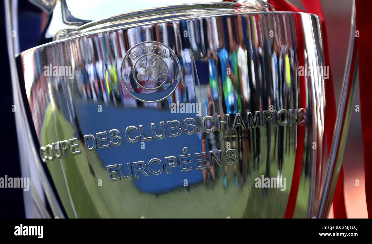 Trophy for the winners of the Champions League final soccer match ...