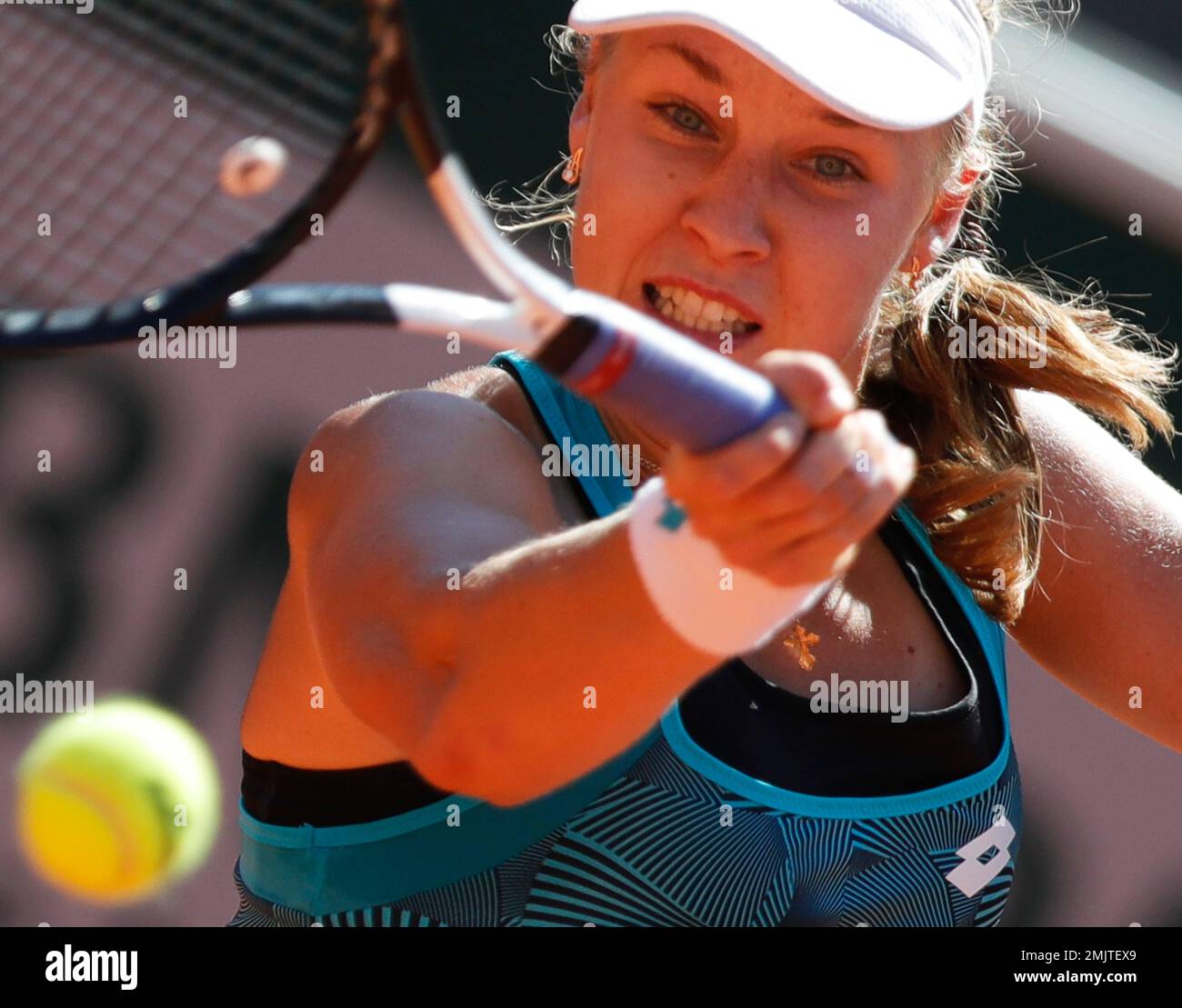 Russia's Anna Blinkova plays a shot against Madison Keys of the U.S ...