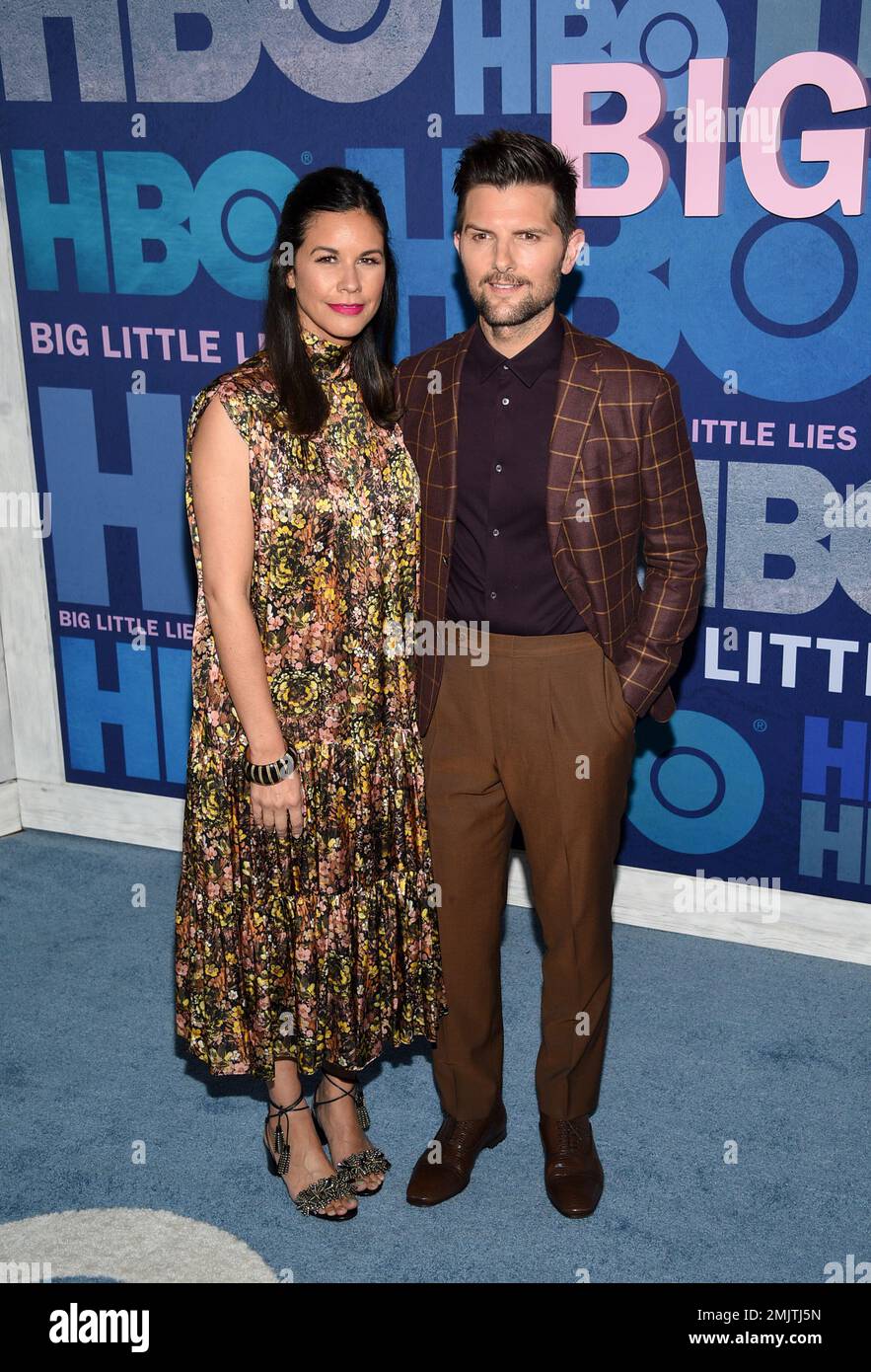 Actor Adam Scott and wife Naomi Scott attend the premiere of HBO's "Big Little Lies" season two ...