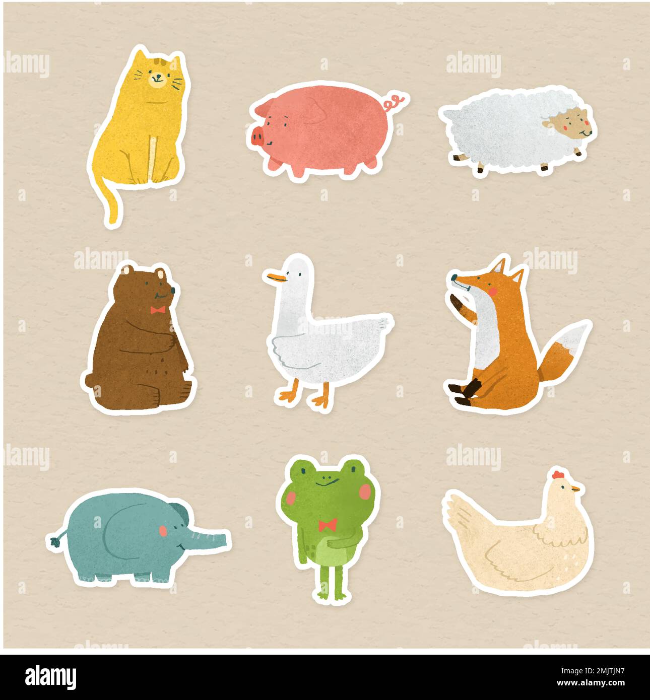 Hand drawn animal stickers collection vector Stock Vector Image & Art ...
