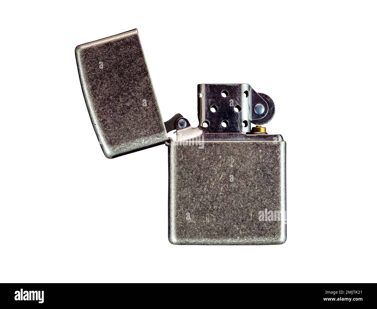 Close up old fashioned vintage zippo lighter isolated on white ...