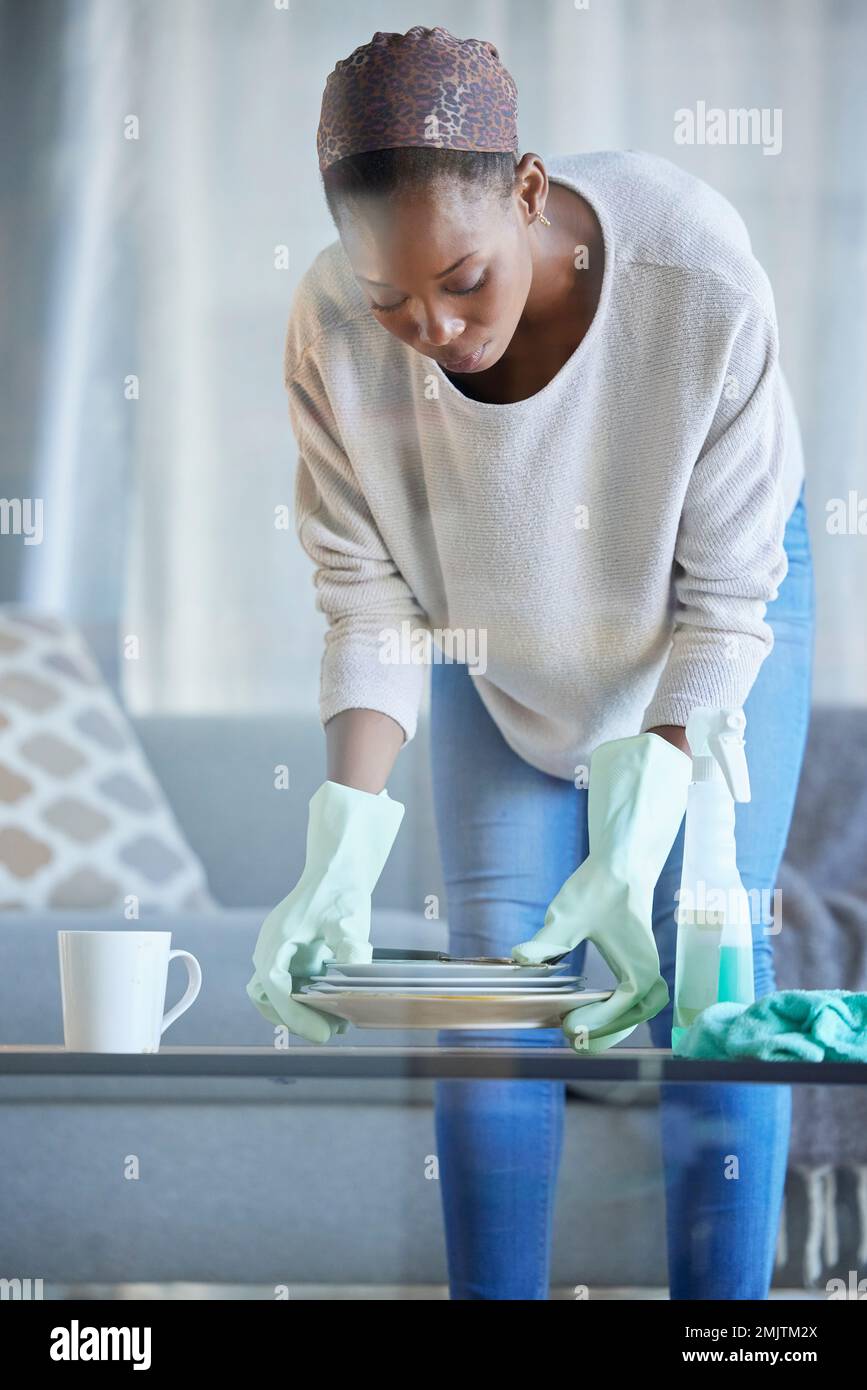 Black woman, cleaner and home spring cleaning of a professional maid ...