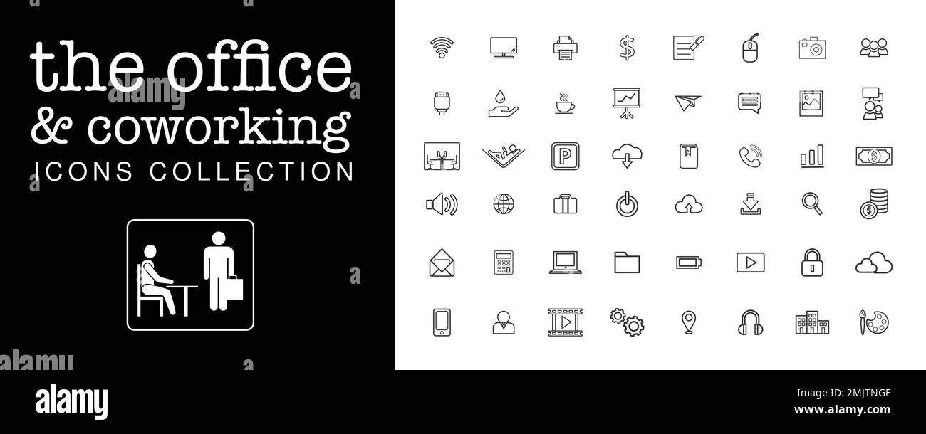 Office Coworking Icons collection. Graphic vector set of symbols ...