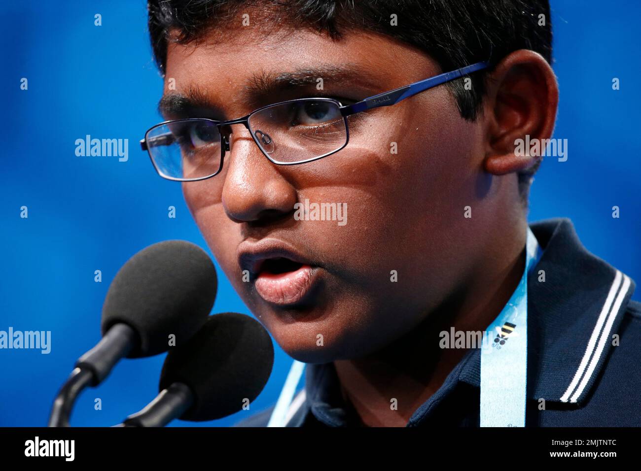 Rohan Raja, 13, of Irving, Texas, competes in the finals of the Scripps ...