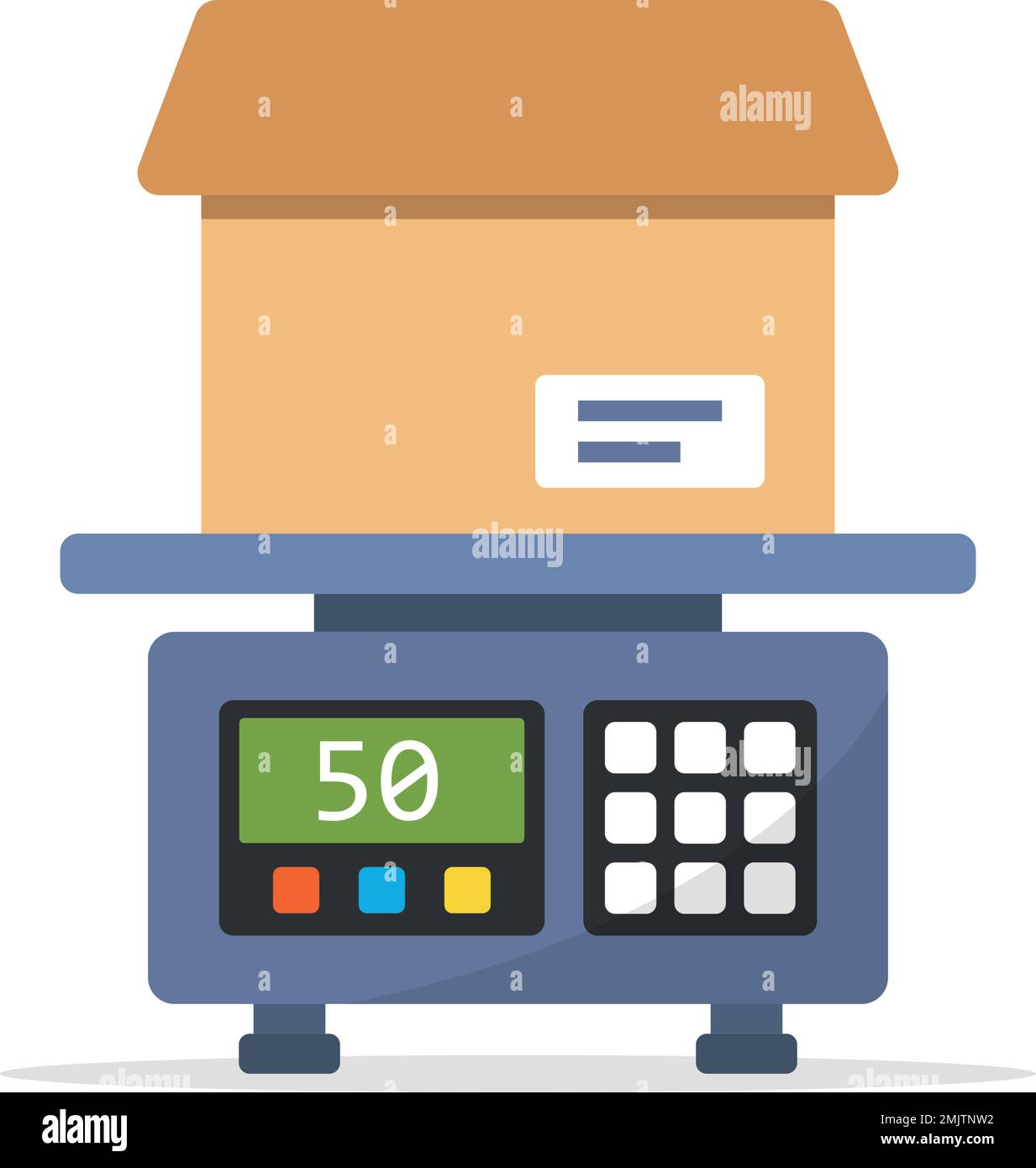 Electronic weight scale for cargo in flat style. Cardboard measuring ...