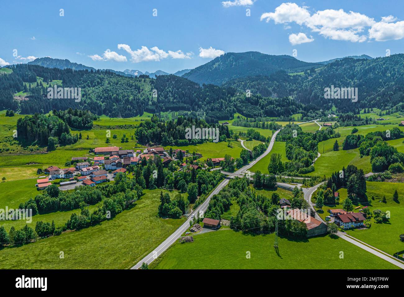 The beautiful nature around Wertach in bavarian Allgaeu from above ...
