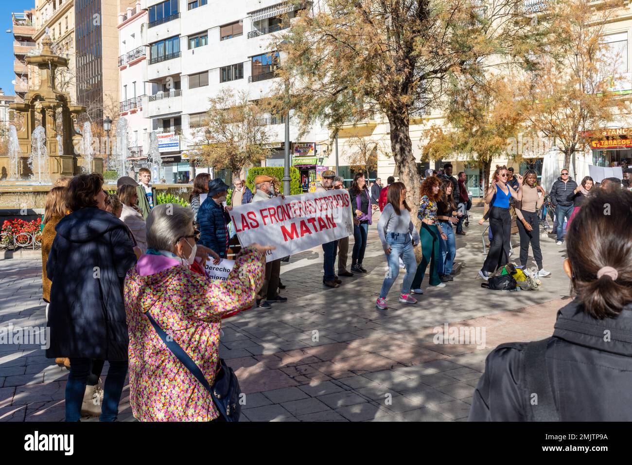 Granada, Spain; December-18, 2022: Concentration of people ...