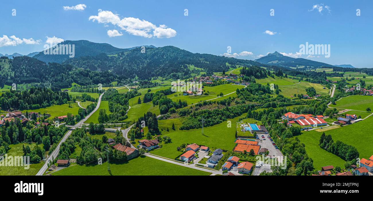 The beautiful nature around Wertach in bavarian Allgaeu from above ...